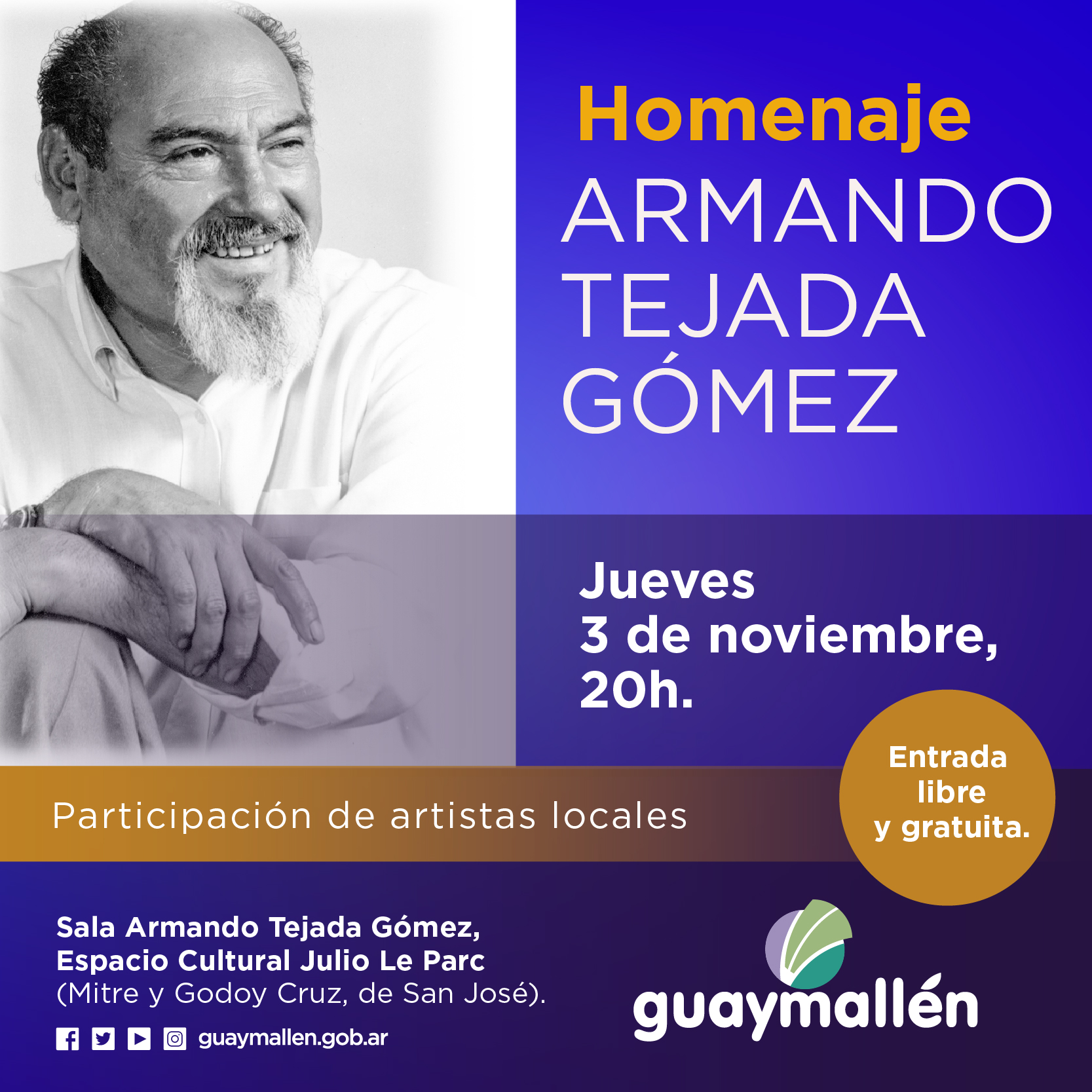 Encuentro con música y relatos en homenaje a Armando Tejada Gómez - Guaymallén